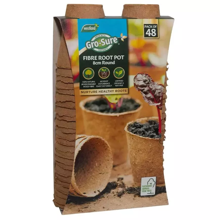Gro-Sure Fibre Root Pot Round 8cm 48 Pack - Groves Nurseries & Garden ...
